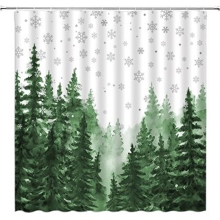 Christmas Shower Curtain, 70x70 Pine Tree Snowflake Rustic Decor - Bed ...