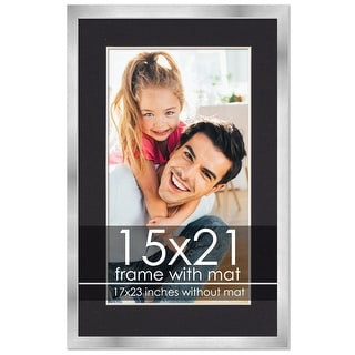 15x21 Frame with Mat - Silver 17x23 Frame Wood Made to Display Print or ...