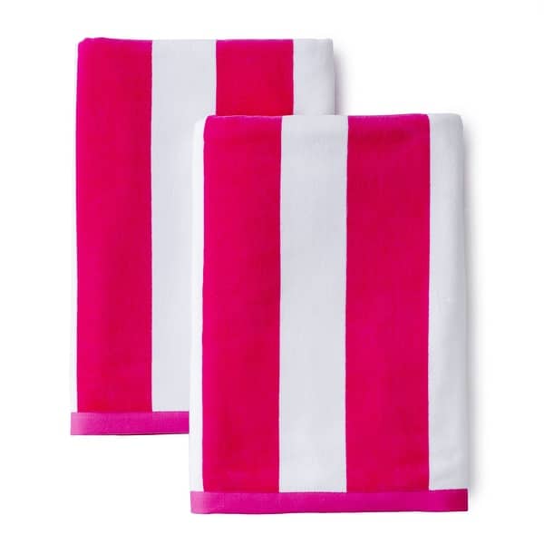 Welspun Basics Cabana Stripe Hot Pink Beach Towel Set - Bed Bath ...