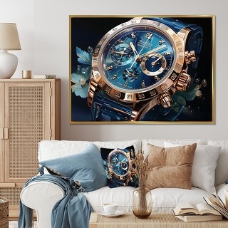 Designart "Blue Luxury Watch Sapphire Timekeeper I" Fashion Framed Wall ...