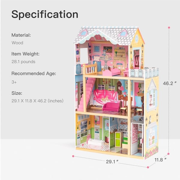 Wooden Dollhouse with Elevator Dream Doll House for Little Girls - Bed ...