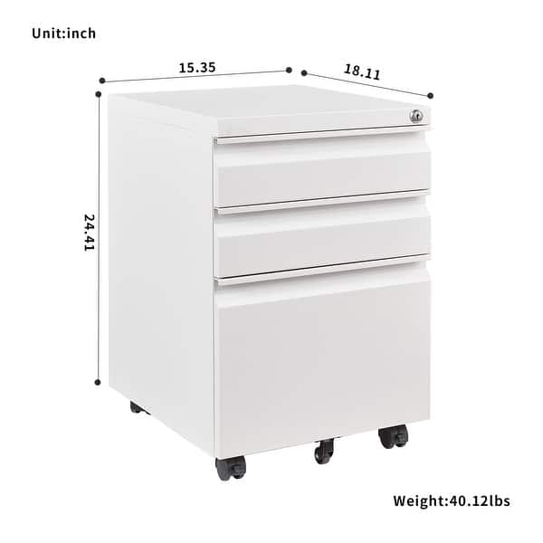 3 Drawer File Cabinet with Lock, Anti-tilt Wheels, Rolling Locking ...