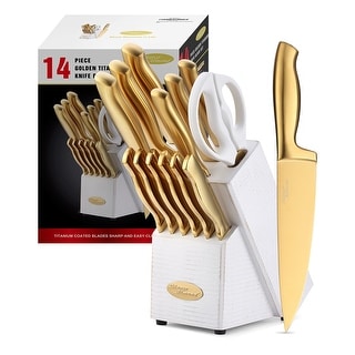 Gold Knife Set - Knife Block Set MA21,Titanium Coated 14 Pieces ...