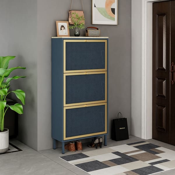 Blue 3-Door Modern Shoe Storage Cabinet for Entryway - On Sale - Bed ...