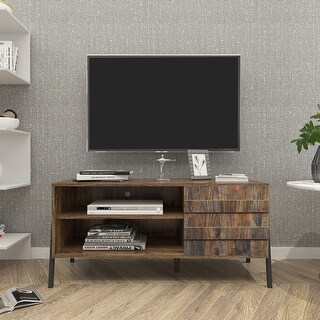 Espresso Mid-Century Distressed Wood TV Stand - Bed Bath & Beyond ...