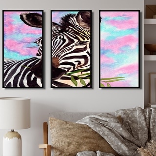Designart "Portrait Of A Zebra On Blue And Pink" Traditional Framed Art ...