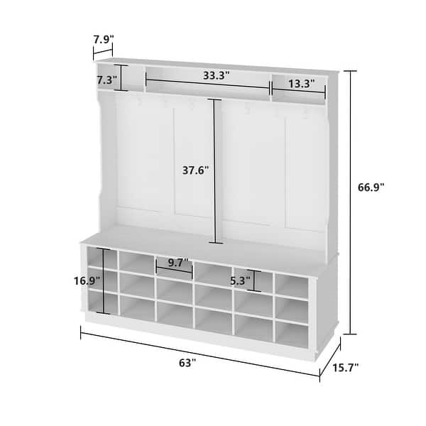63"W 18 Shoe Cubbies Wide Hall Tree With Hooks - Bed Bath & Beyond ...