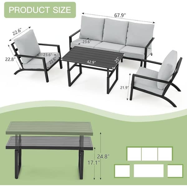 AECOJOY Aluminum Patio Furniture Set Outdoor Conversation Table and ...