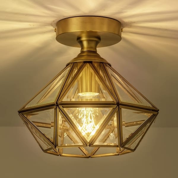 Vintage brass ceiling light fixture retro semi flush mount ceiling lamp ...