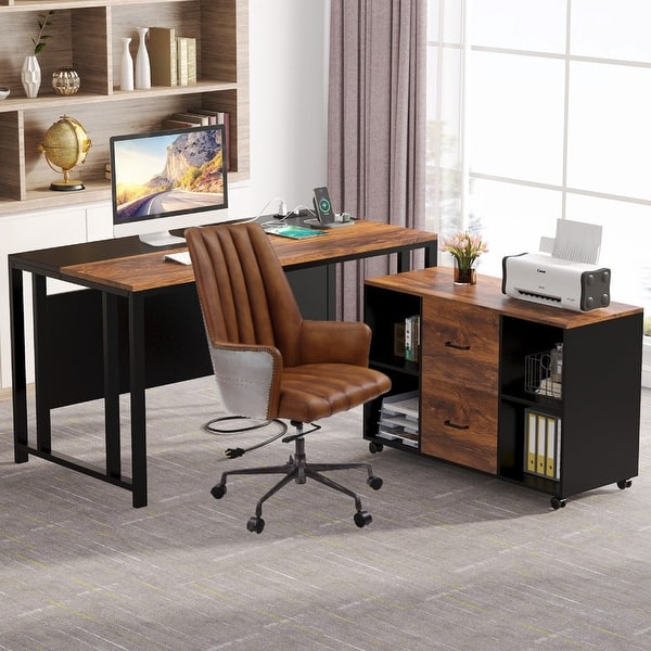 Adjustable chair on desk Brown computer chair Leather ergonomic chair ...