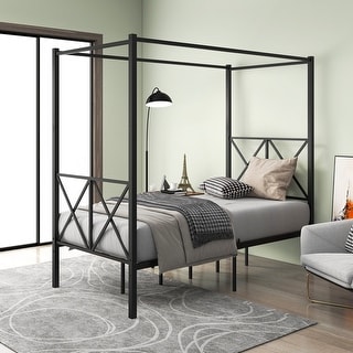 Twin Size Metal Canopy Bed Frame with X Shaped Frame - Bed Bath ...