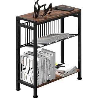 Slim Side Table with Magazine Holder, 2-in-1 Narrow Nightstand for ...