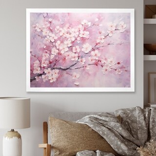 Designart "Minimalism Pink Cherry Bliss Tree " Cherry Blossom Framed ...