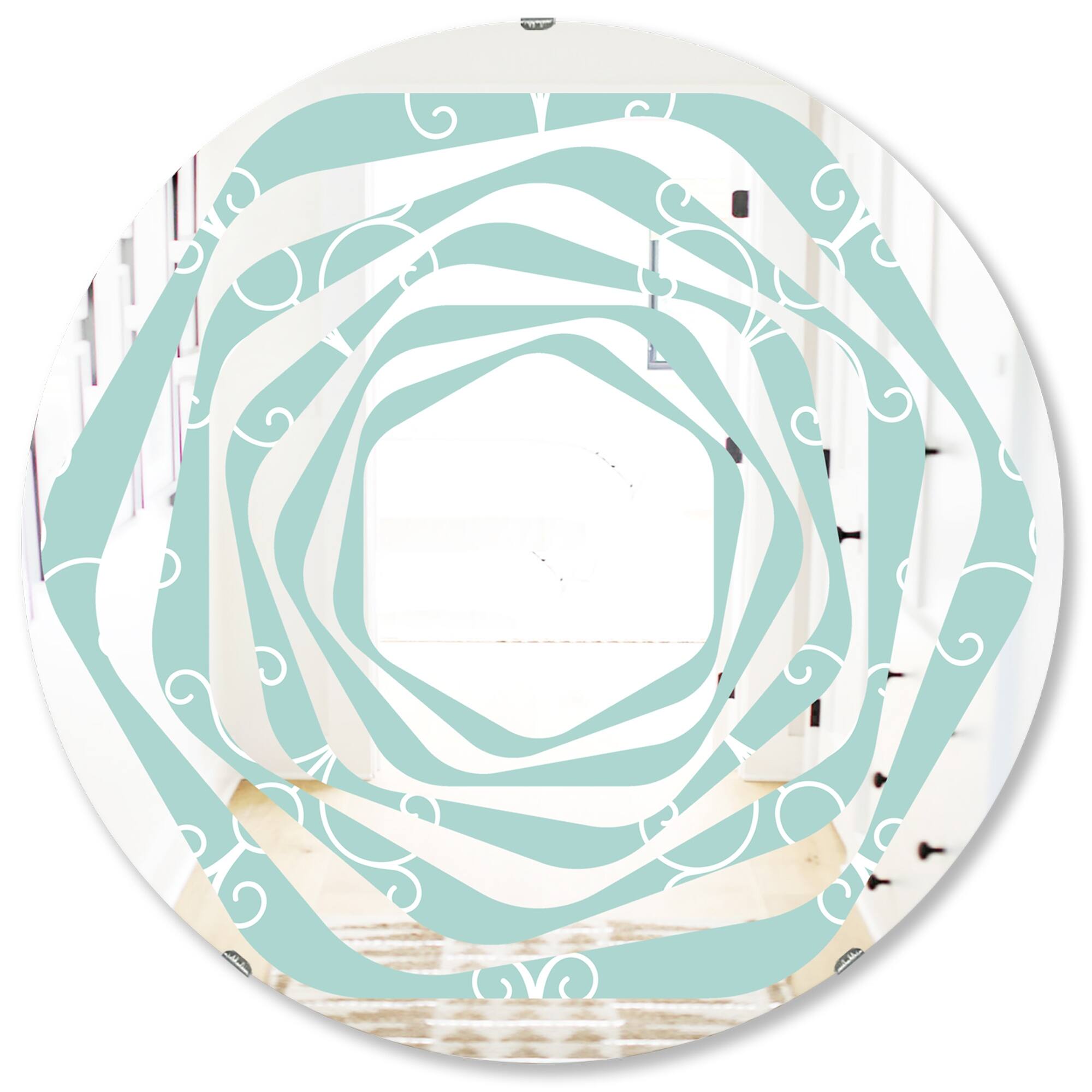 Designart Turquoise Minimal Ornament Printed Modern Round Or Oval
