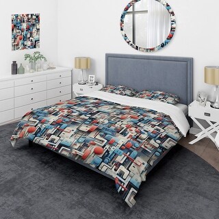 Designart "Blue Metropolis Matrix Pattern I" Blue Modern Bedding Cover ...