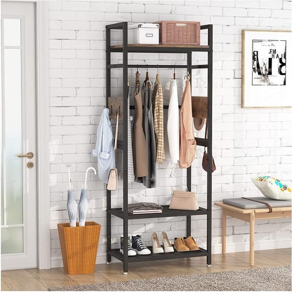 Industrial Small Clothes rack with shelves,freestanding closet ...