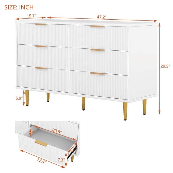 Contemporary 6-Drawer Dresser with Metal Leg and Handle, Storage ...
