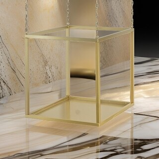 16 Inch Modern Iron Plant Stand, 4 Chains, Open Cube Design, Gold ...