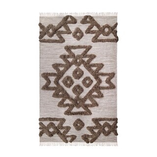 HomeRoots 8' X 10' Sand And Taupe Wool Geo Power Loom Area Rug With ...