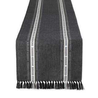 Dobby Striped Fringe Ribbed Table Runner - 108" - Black - Bed Bath ...