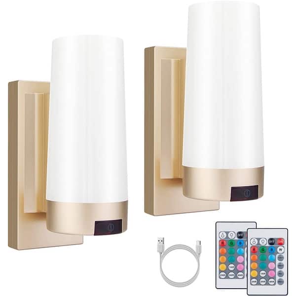 2 pack wireless wall sconce dimmable night light with remote control ...