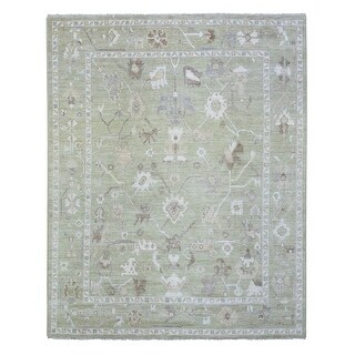 Hand Knotted Green Oushak And Peshawar with Wool Oriental Rug (8' x 9'9 ...