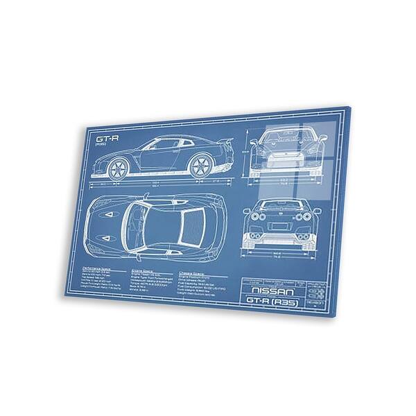 Nissan GT-R (R35) Skyline Blueprint Print On Acrylic Glass by Action ...