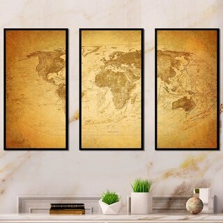 Designart "Vintage Classic Map" Maps & Flags Framed Canvas Wall Art Set ...