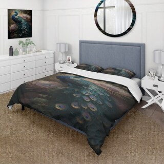 Designart "Peacock With Flowers" Blue Children's Art - Bedding Set With ...