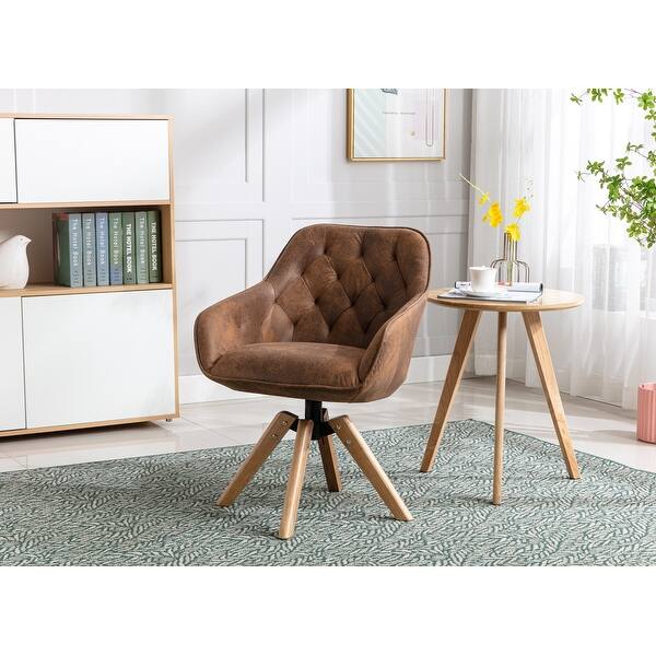 No Wheels Swivel Chair with Solid Wood Legs Desk Chair for Bedroom ...