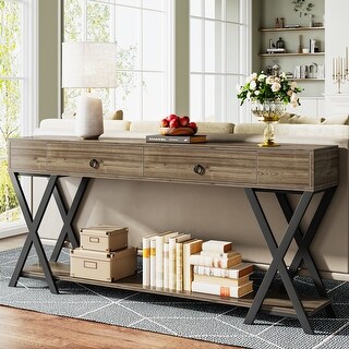 70 In Console Table with 2 Drawers, Farmhouse Sofa Table Behind Couch - Bed Bath & Beyond - 38325005