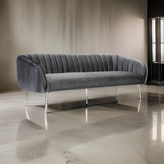 Decy 74 Inch Sofa, Channel Stitched, Cushioned Seat, Gray Velvet ...