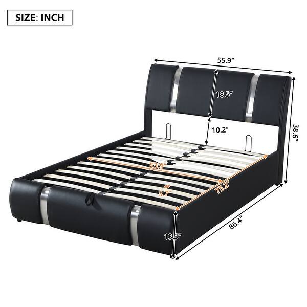 Full Upholstered Leather Platform Bed with Hydraulic Storage System ...