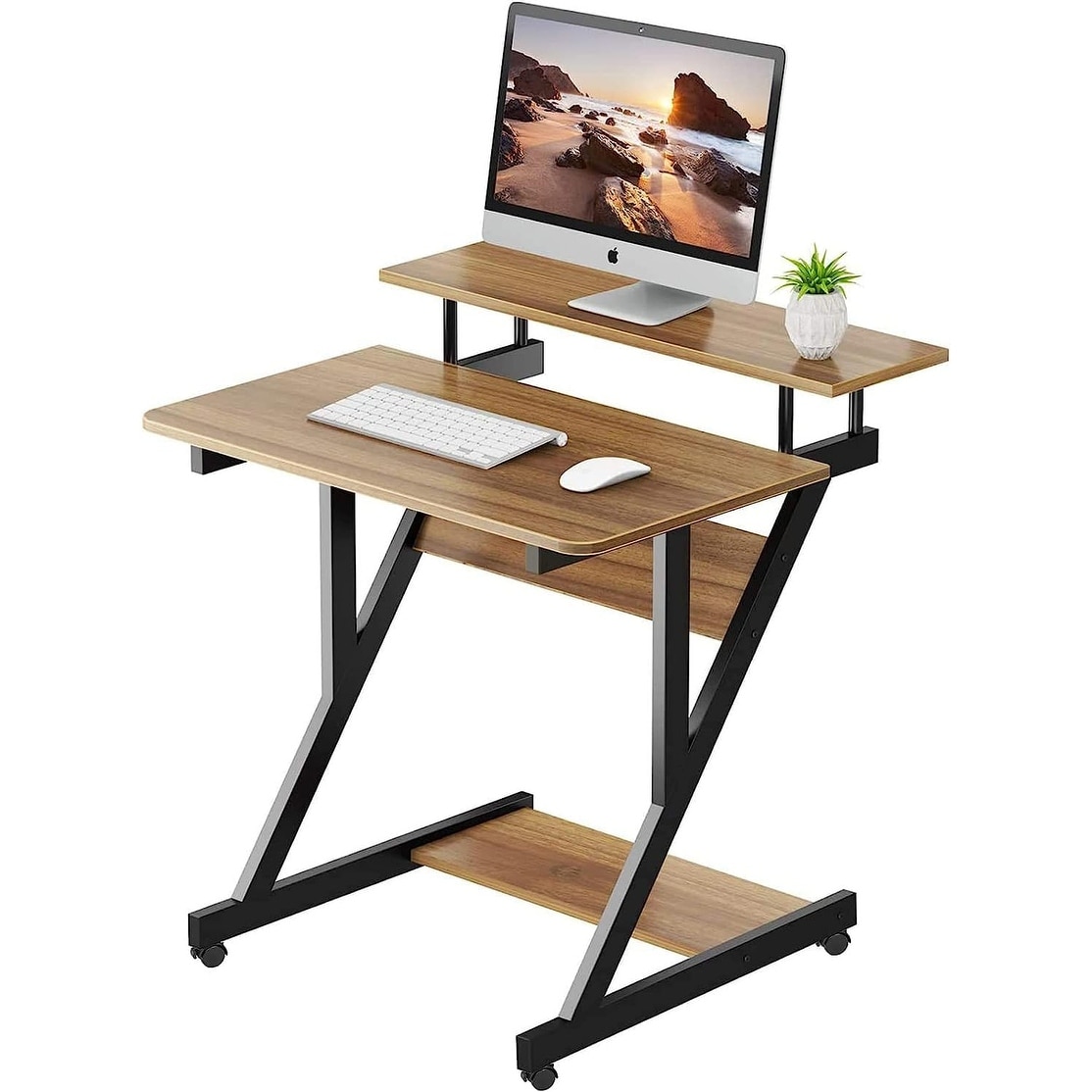Computer Desk for Small Spaces Z Shaped Small Computer Desk 27.5 inch Compact Desk with Monitor Shelf and Storage Shelves Bed Bath Beyond 40179668