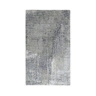 Hand Knotted Grey Modern and Contemporary with Wool & Silk Oriental Rug ...