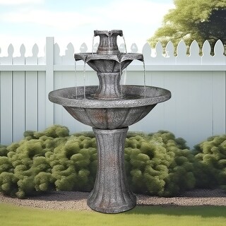 2-Tier Freestanding Waterfall Fountain for Outdoor Garden Decor - Bed ...