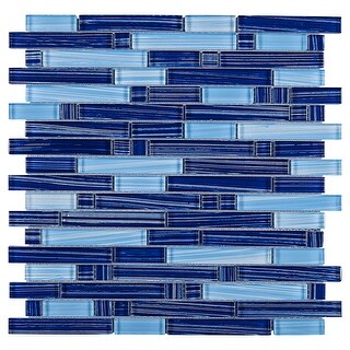 TileGen. Stripe Random Sized Glass Mosaic Tile in Blue Wall Tile (10 ...