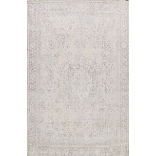 Muted Distressed Floral Tabriz Persian Area Rug Handmade Wool Carpet ...