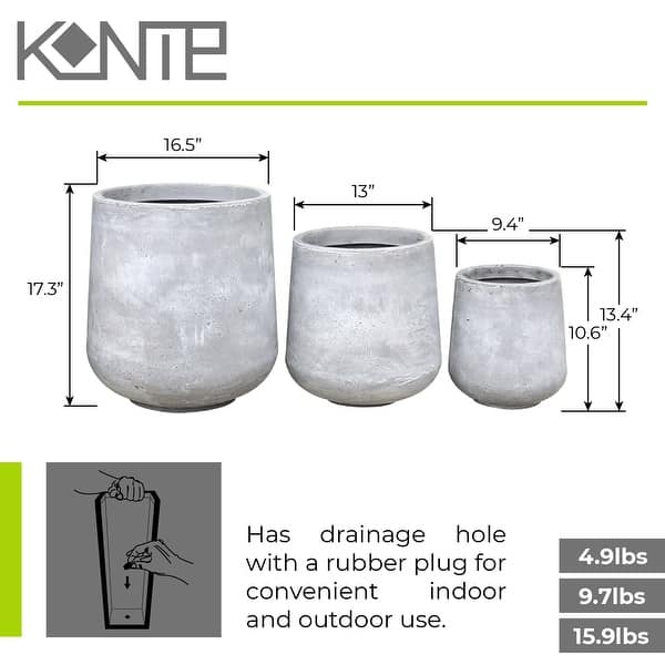 Kante Round Concrete Planter (Set of 3 Sizes), Outdoor/Indoor(Concrete ...