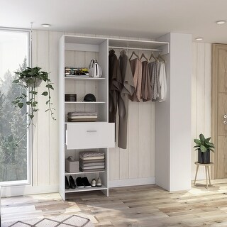 Simple Style Open Wordrob with 4 Shelves and 1 Drawer, Hanging Rob ...