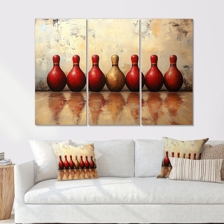 Designart "Red And Gold Bowling Perfect Game" Bowling Canvas Set Of 3 ...