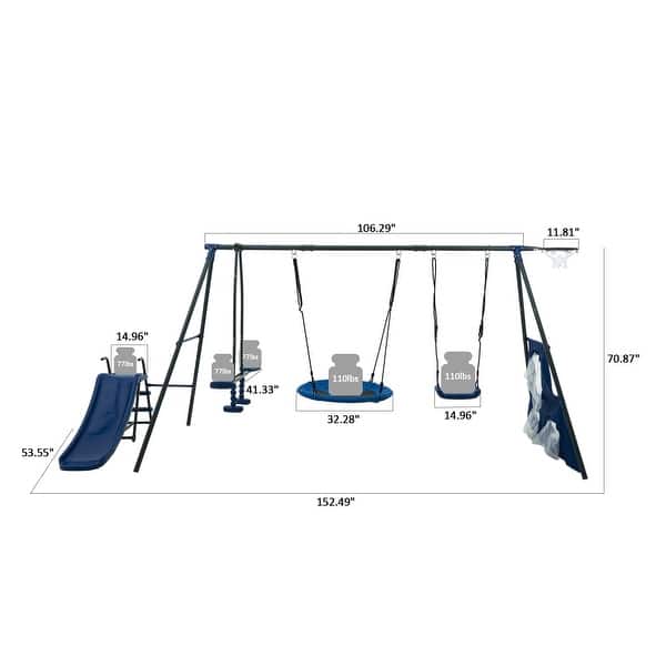 Grey And Blue Interesting Six Function Swingset With Net Swing Metal ...