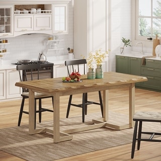 63-Inch Rectangular Dining Table with Solid Wood Leg and Thick Table ...