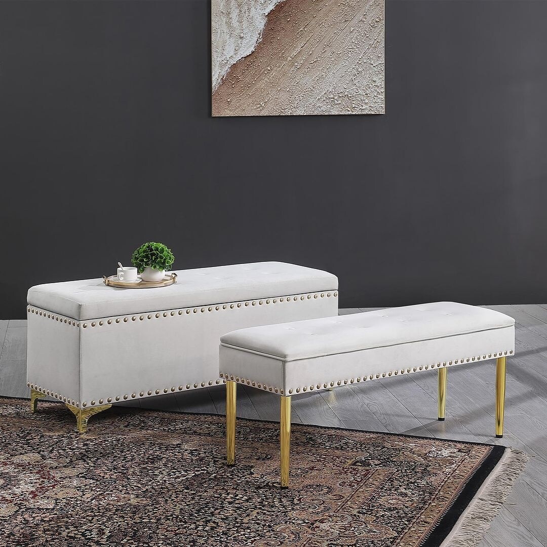 Modern 2 in 1 Tufted Velvet Storage Ottoman Bench Set Grey