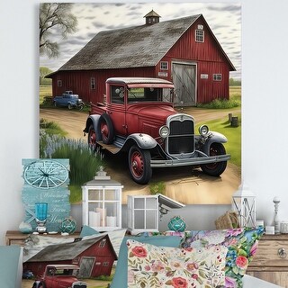 Designart '30S Ford Car In Barn I' Barn Farm Ranch Metal Wall Art - Bed ...