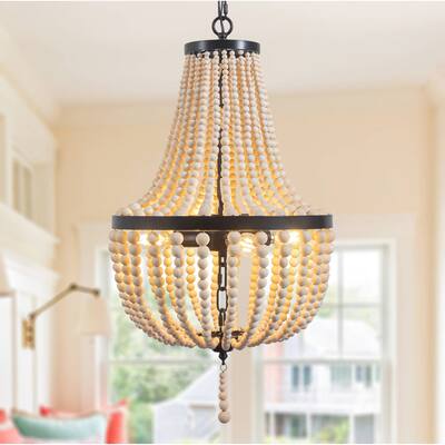 Farmhouse Wood Beaded Chandelier Modern Light - Overstock - 36701689