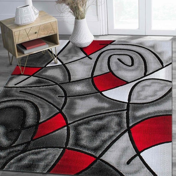 HR Lava/Grey/Silver/Black/Abstract Rug Contemporary Circles Wavey ...