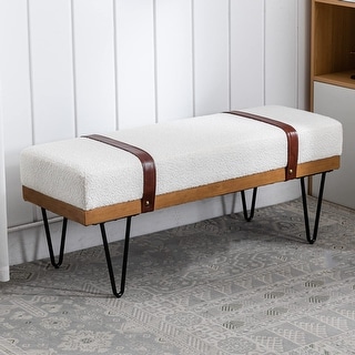 Modern Rectangle Ottoman Bench with PU Strap and Metal Legs, Mid ...