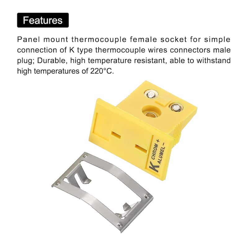 K Type Panel Mount Thermocouple Female Mini Socket 220°C(428°F) Yellow ...