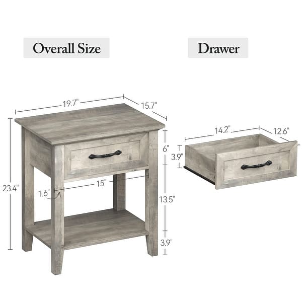 Grey Night Stand Set of 2 with Storage Drawer and Open Shelf - Bed Bath ...